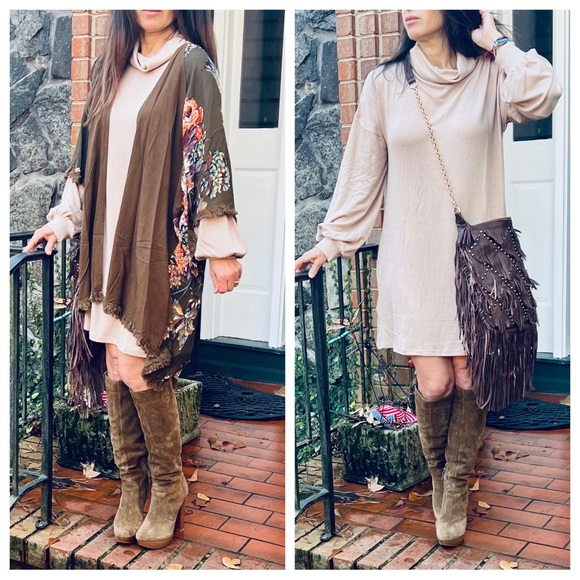 ShopEvelynne | Dresses | 35 Boho Chic Beige Cowl Neck Cuff Sleeve Side ...